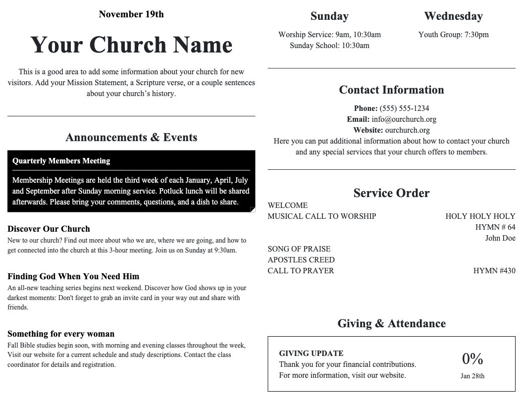 modern printed church bulletin templates - bltn - usebltn.com